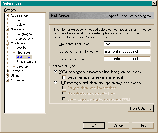 Setting up email in Netscape Communicator